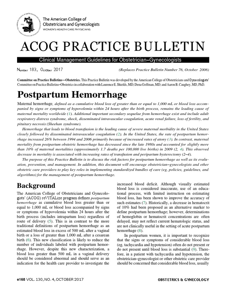 ACOG Practice Bulletin No 183 Postpartum-Hemorrhage-2017 | PDF ...