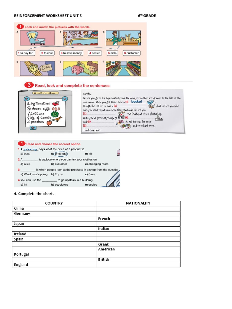 Reinforcement Worksheet Unit 5 6th Grade | PDF