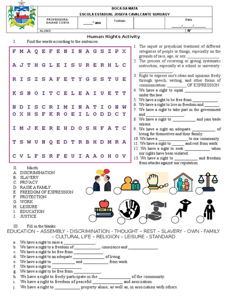 Human Rights Wordsearch | PDF | Egalitarianism | Injustice