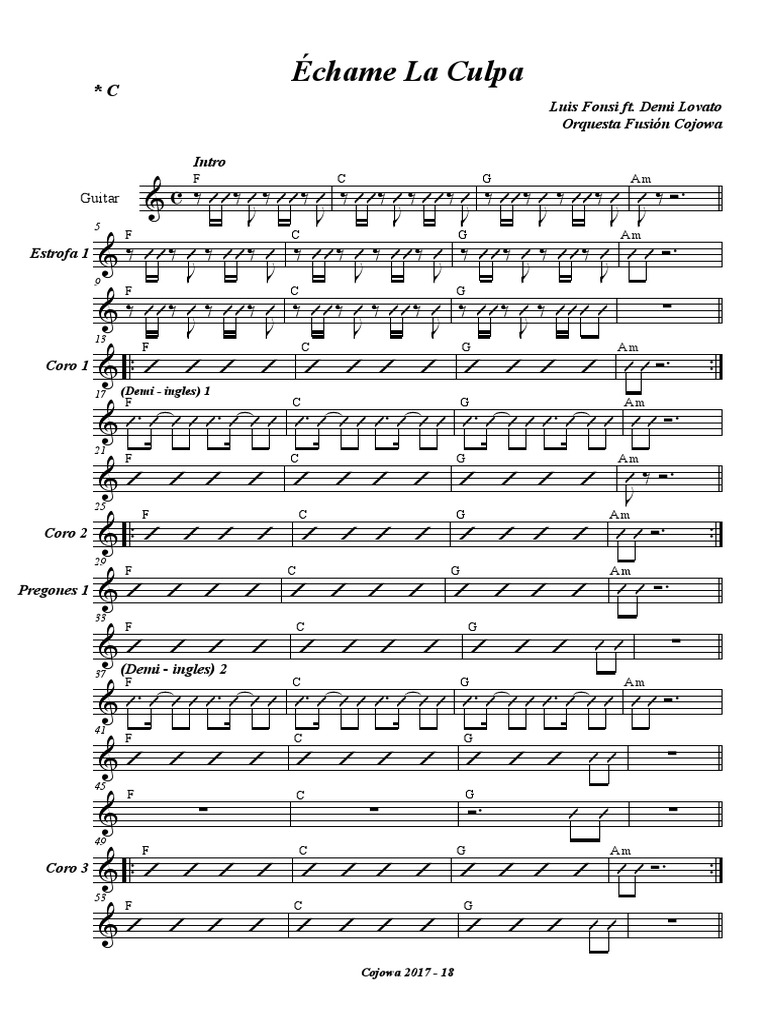 Échame La Culpa - Luis Fonsi Ft. Demi Lovato - Armonía Ok | PDF ...