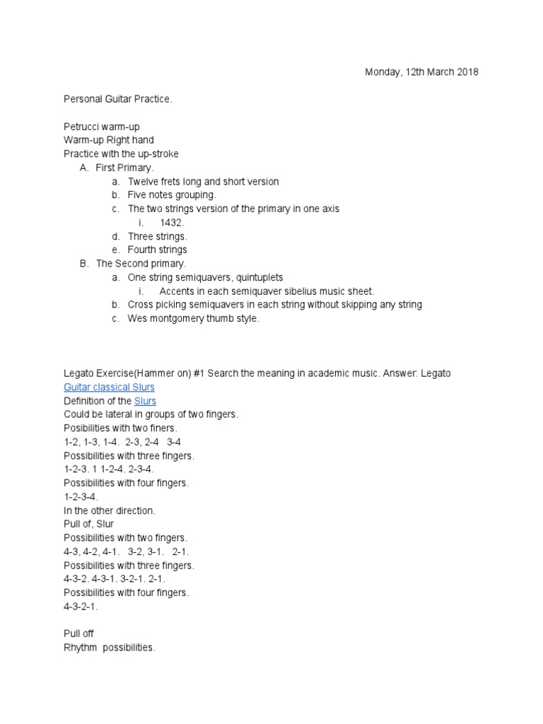 Guitar Practice: Petrucci Warm-Up and Legato Exercises | PDF