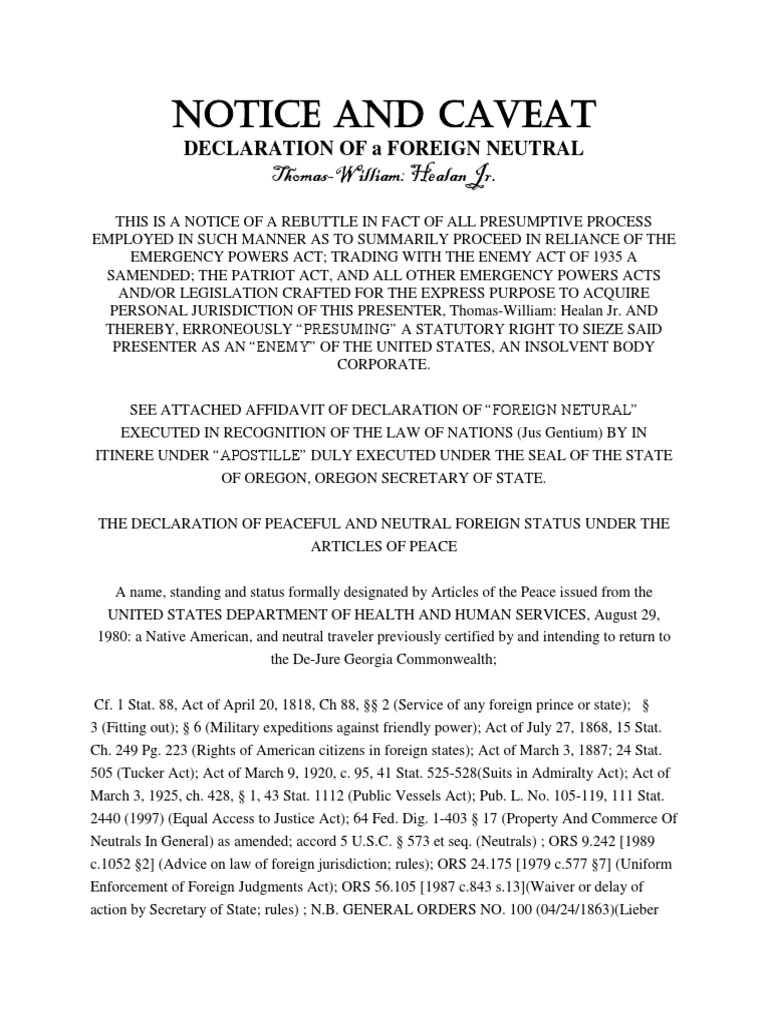 Notice and Caveat | U.S. State | Treaty