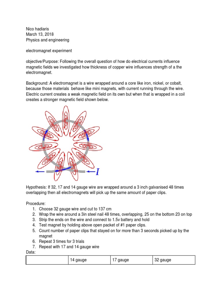 Electromagnet Experiment Lab Pdf Wire Magnet
