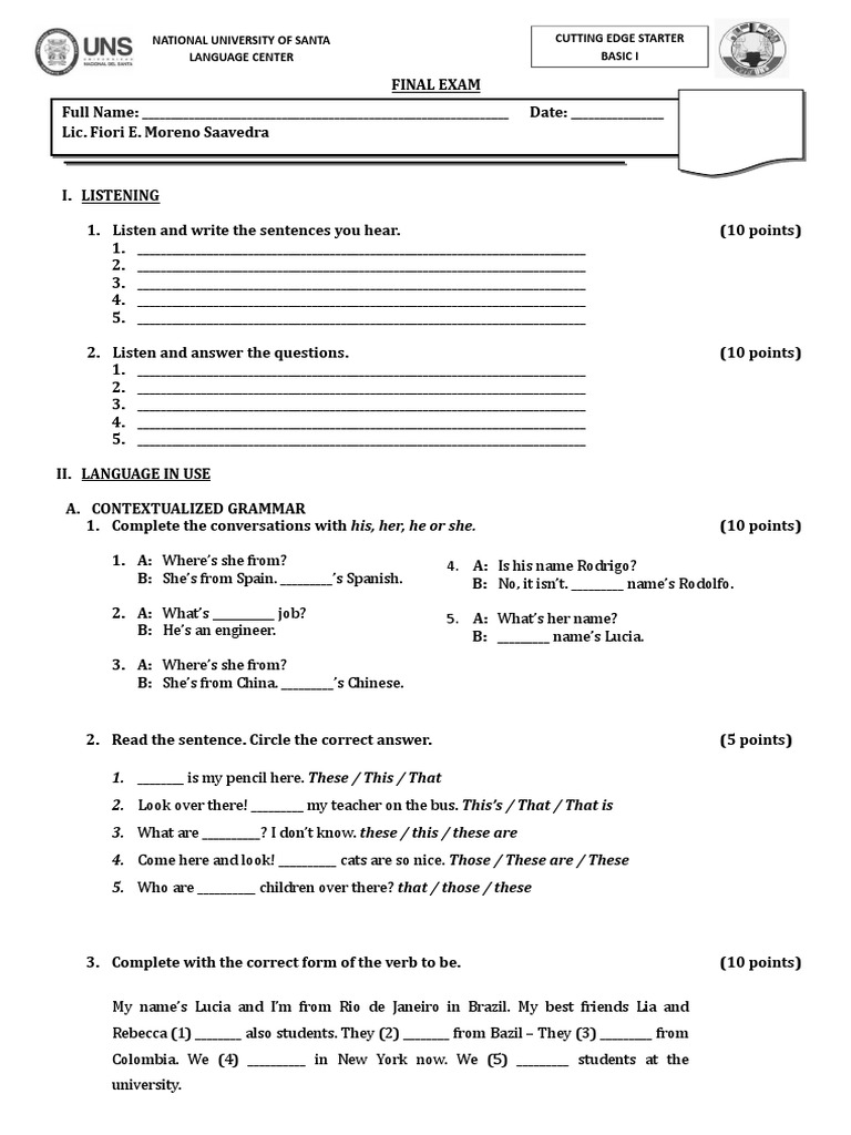 Final Exam Basic I | PDF | Linguistics | Symbols