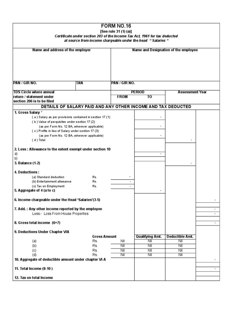 Form No.16: Details of Salary Paid and Any Other Income and Tax ...