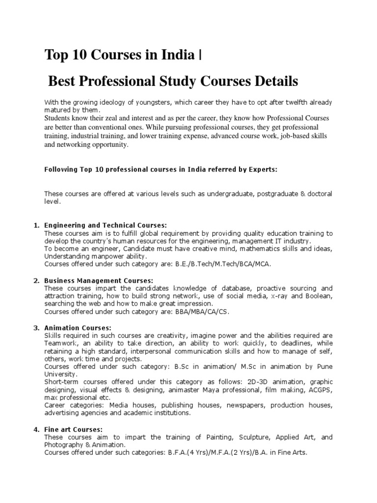 Top 10 Courses in India | PDF | Bachelor's Degree | Academic Degree