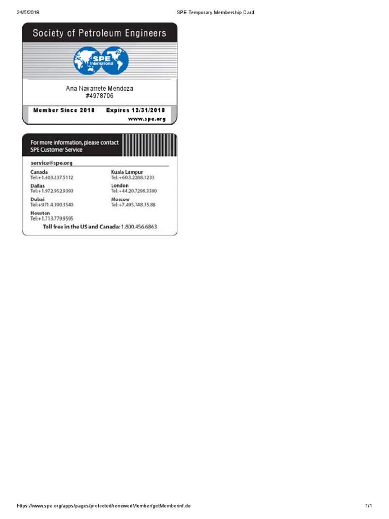 SPE Temporary Membership Card Ana | PDF | Self-Improvement