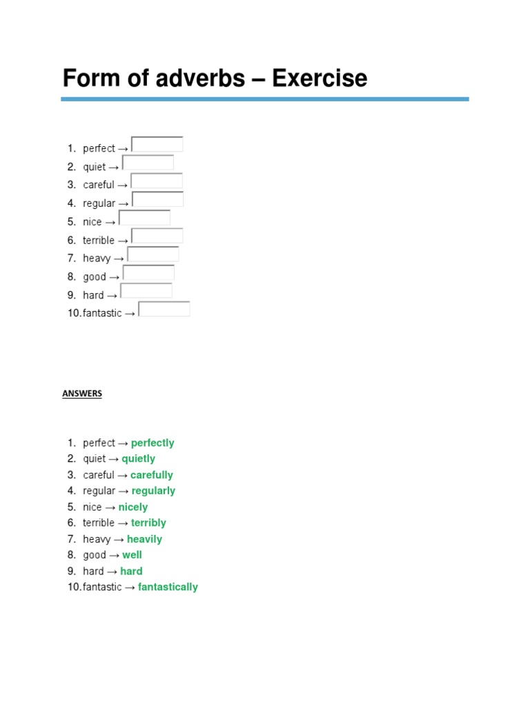 Adverbs Exercises - Ly | PDF