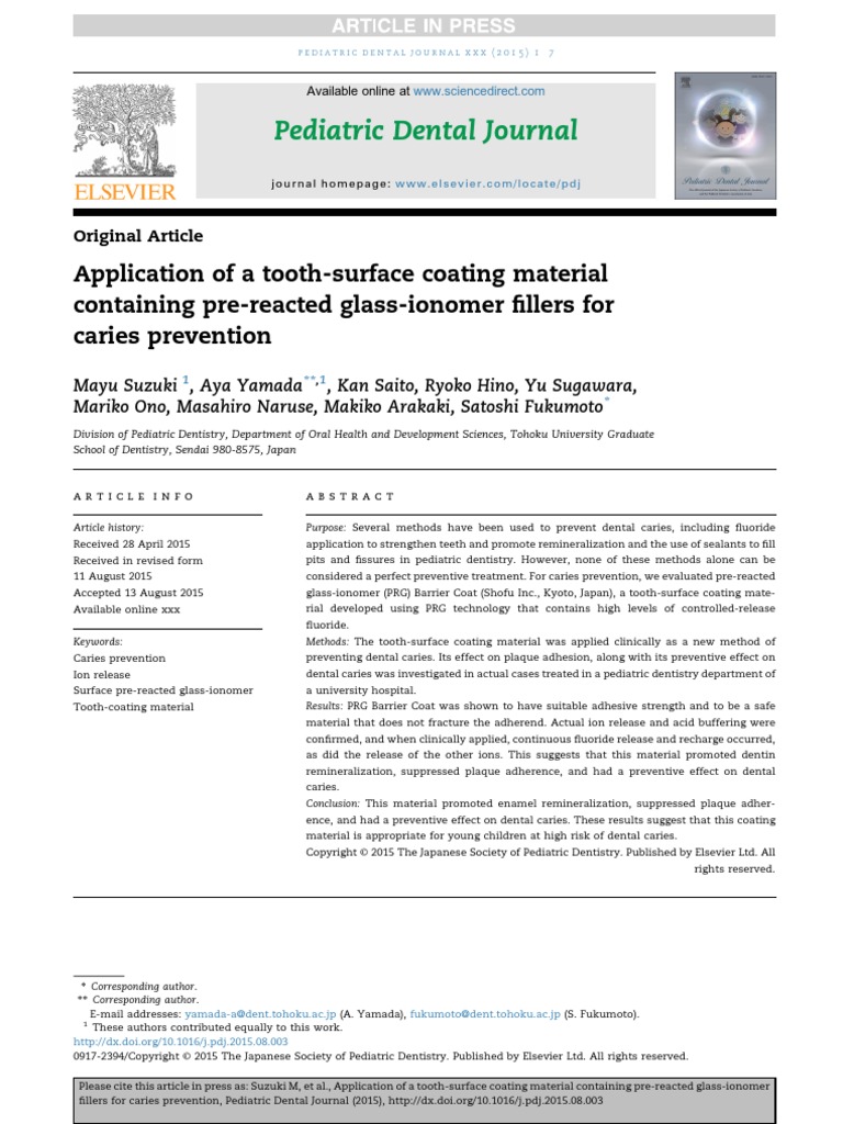 Application of A Tooth-Surface Coating Material Containing Pre-Reacted ...