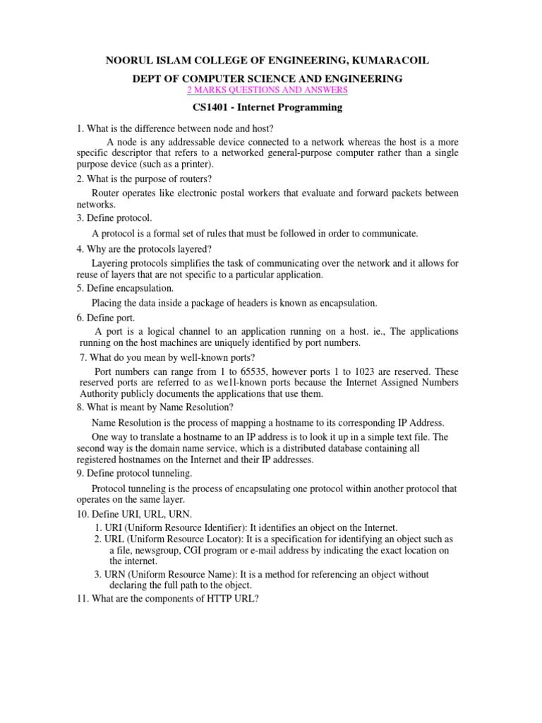 Cs1401 Internet Programming Pdf Network Socket Port Computer Networking
