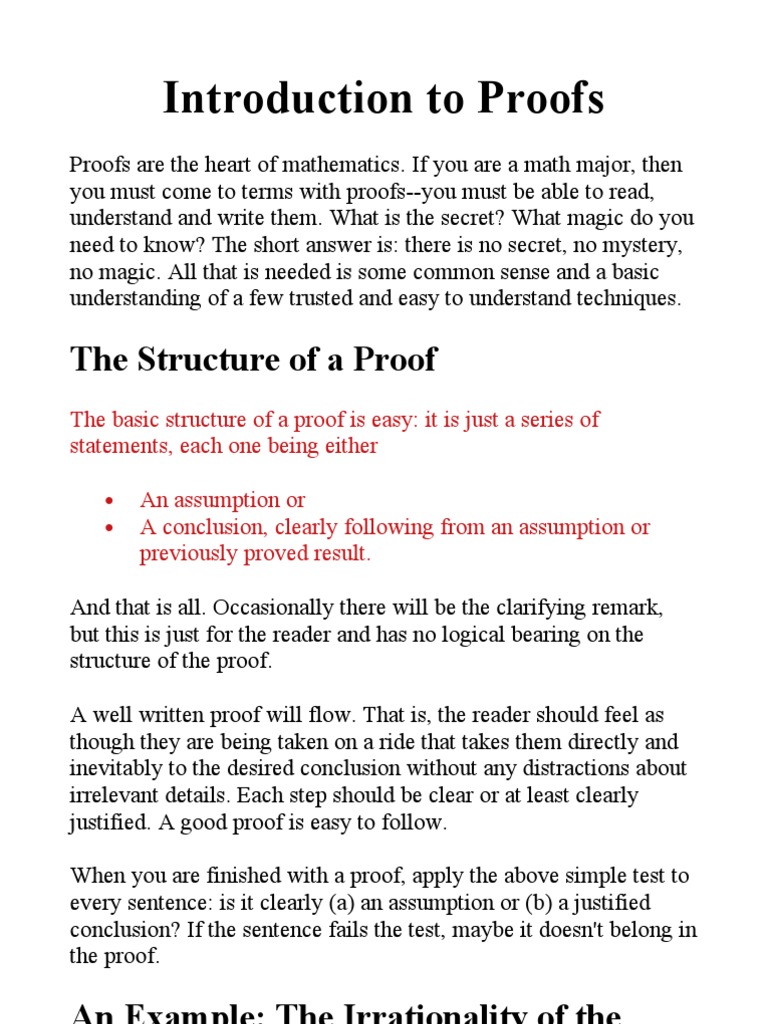 Introduction To Proofs Pdf Mathematical Proof Numbers