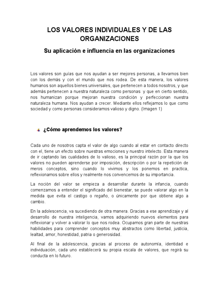 Los Valores Individuales y de Las Organizaciones Desarrollo | PDF ...