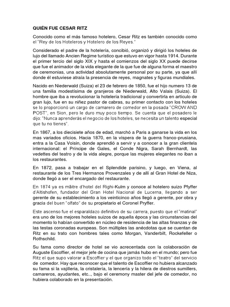 Quién Fue Cesar Ritz | PDF | Turismo | Transporte ferroviario