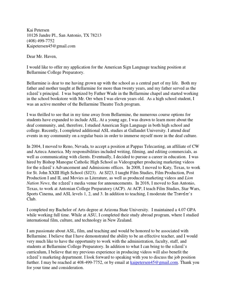 Kai Petersen Cover Letter | PDF | Arizona State University | American ...