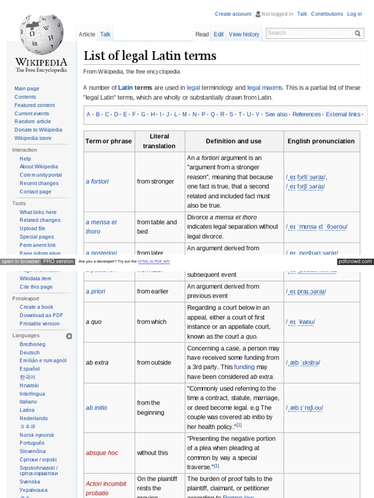 En Wikipedia Org Wiki List of Legal Latin Terms | PDF | Wikipedia | Justice