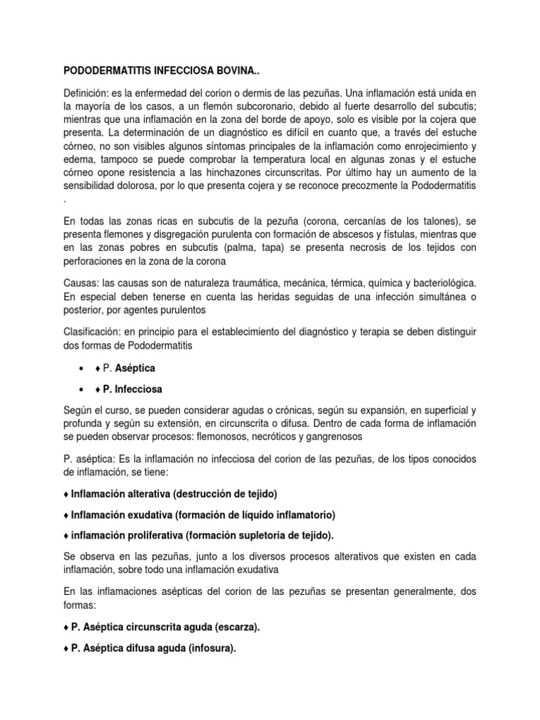 Pododermatitis Infecciosa Bovina | PDF | Inflamación | Vacas
