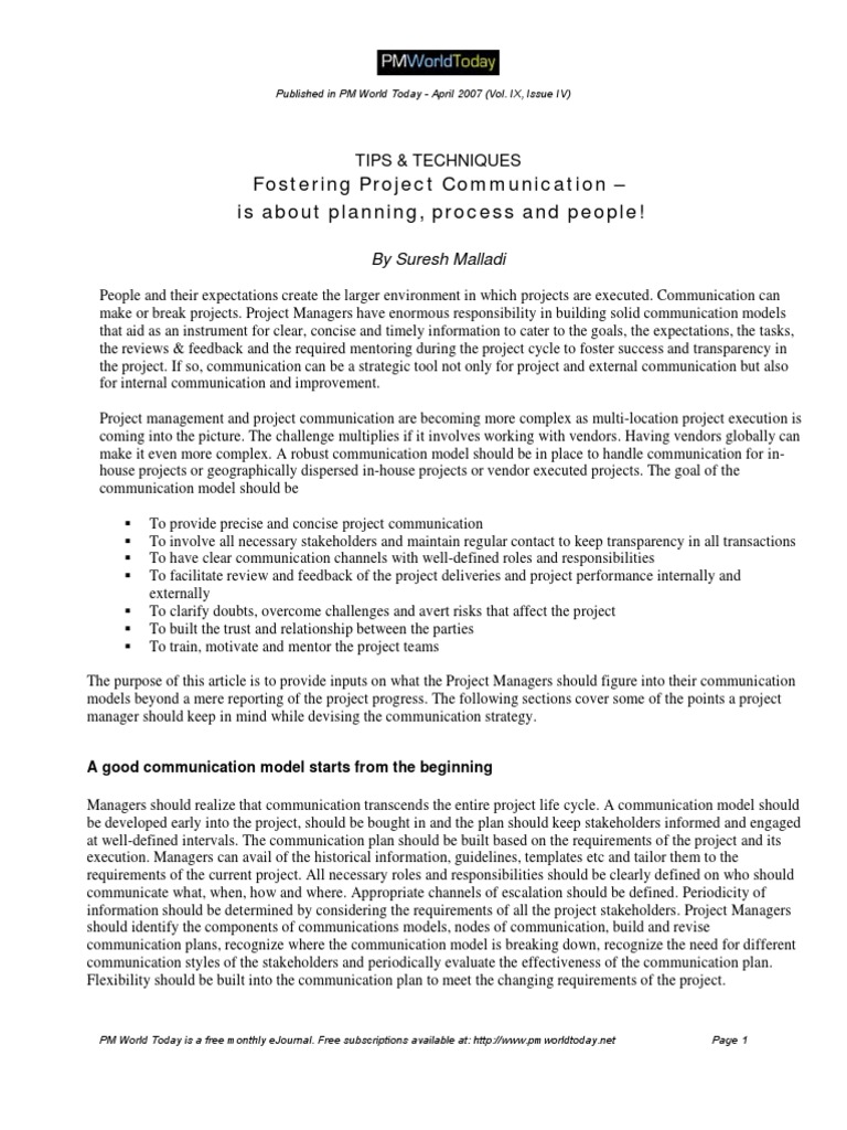 Comm Pro | PDF | Project Management | Communication