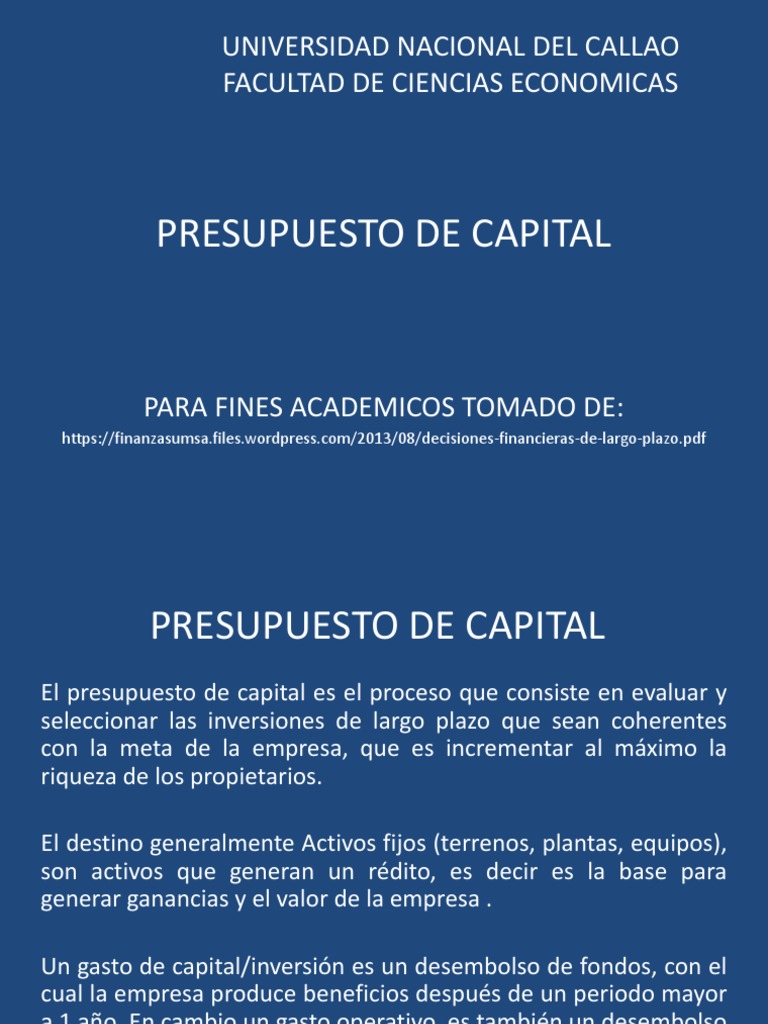 Presupuesto de Capital | PDF | Presupuesto | Inversiones