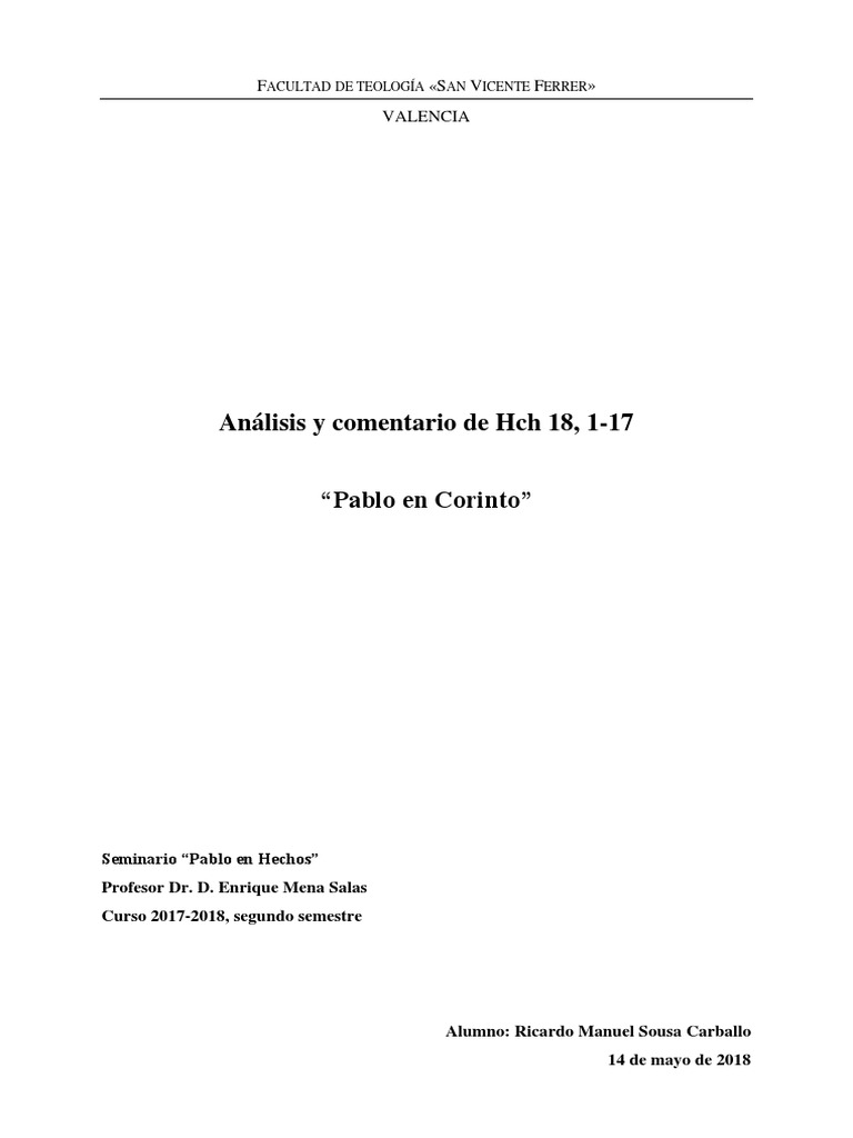 Análisis de Hechos 18: Pablo en Corinto | PDF | Pablo el apóstol | Jesús