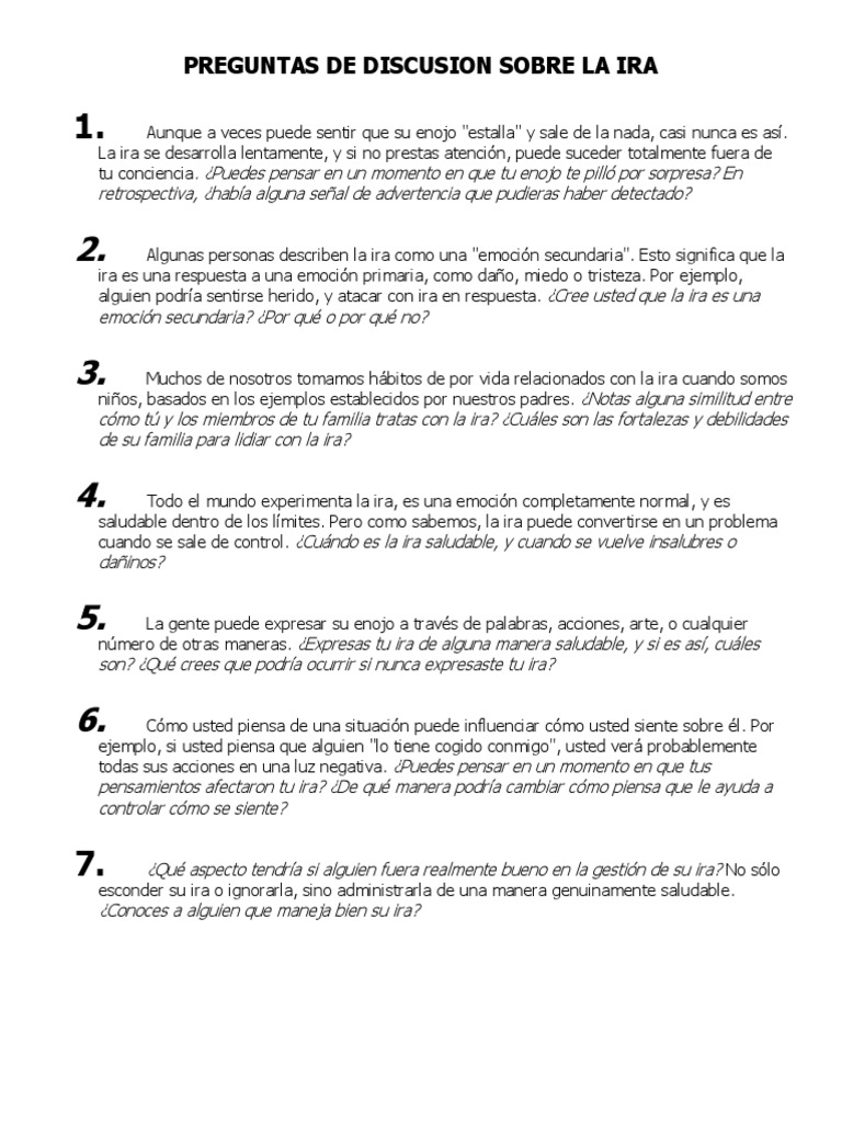 Preguntas de Discusion Sobre La Ira | PDF