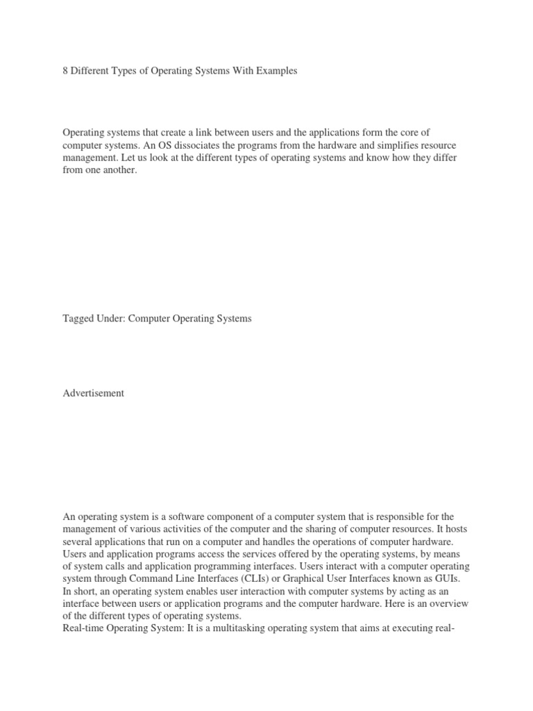 8 Different Types of Operating Systems With Examples | PDF | Operating ...