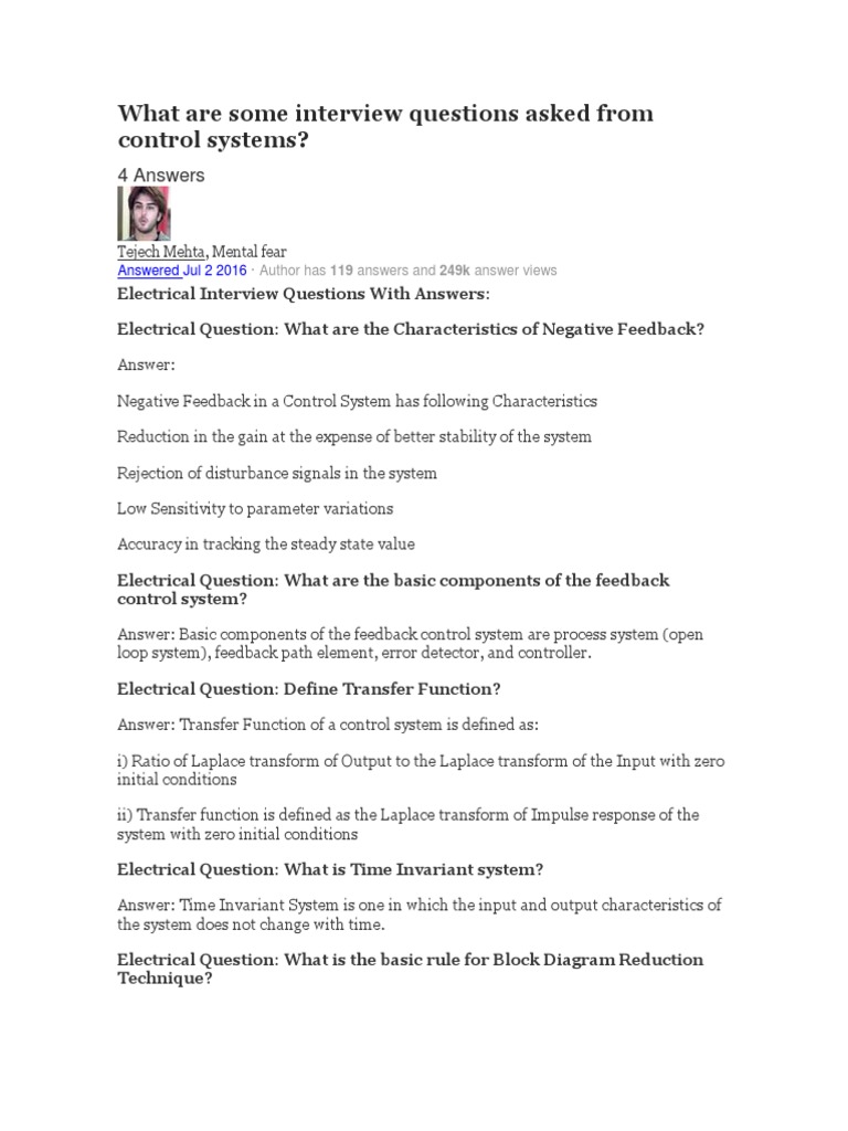 What Are Some Interview Questions Asked From Control Systems | PDF