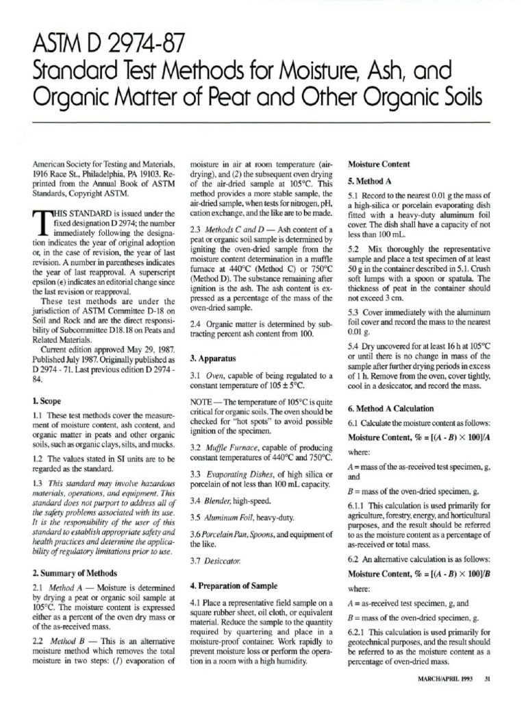 Astm D 2974 | PDF | Soil | Chemistry