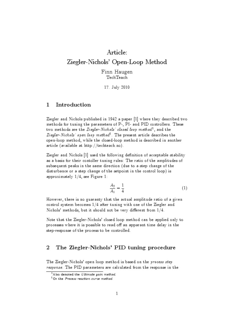 ZN Open Loop Method | PDF | Control Theory | Control System