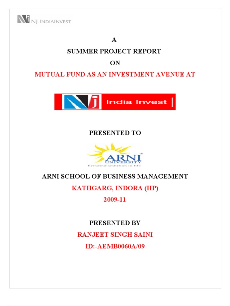 A Summer Project Report ON: Mutual Fund As An Investment Avenue at ...
