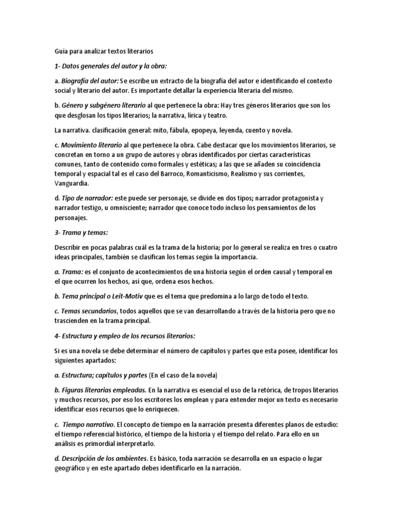 Análisis de Textos Literarios: Guía Completa | PDF | Narración | Narrativa