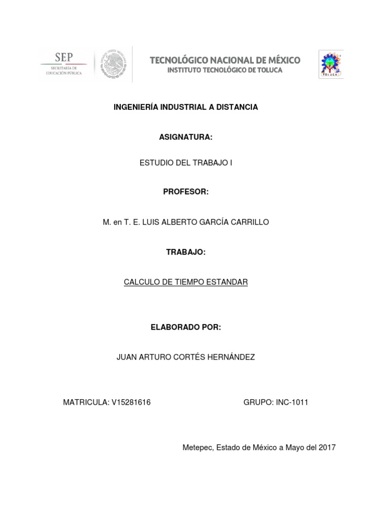 Calculo De Tiempo Estandar Pdf Hora Fabricación E Ingeniería