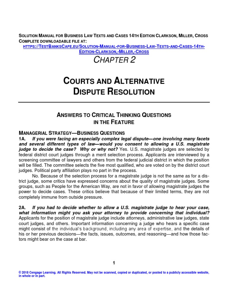 Solution Manual For Business Law Texts and Cases 14th Edition Clarkson ...