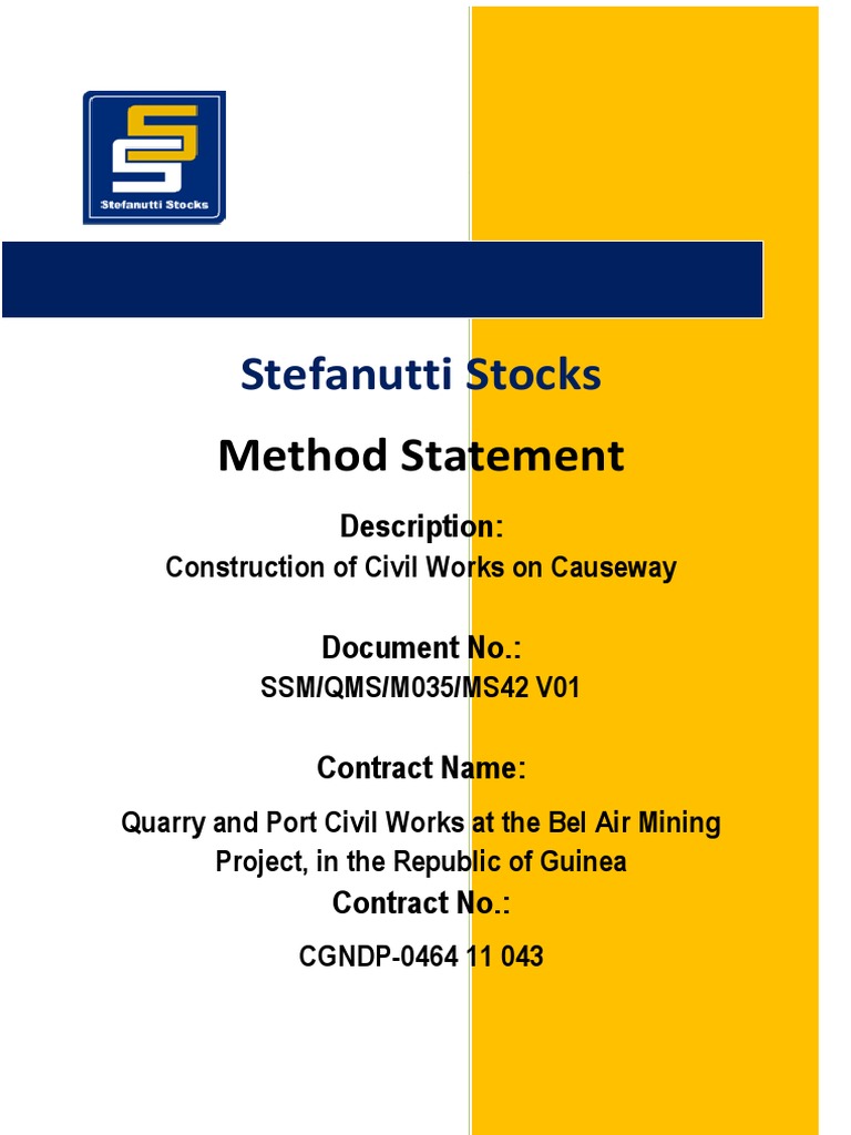 Civil Works Method Statement for Causeway | PDF | Scaffolding | Concrete