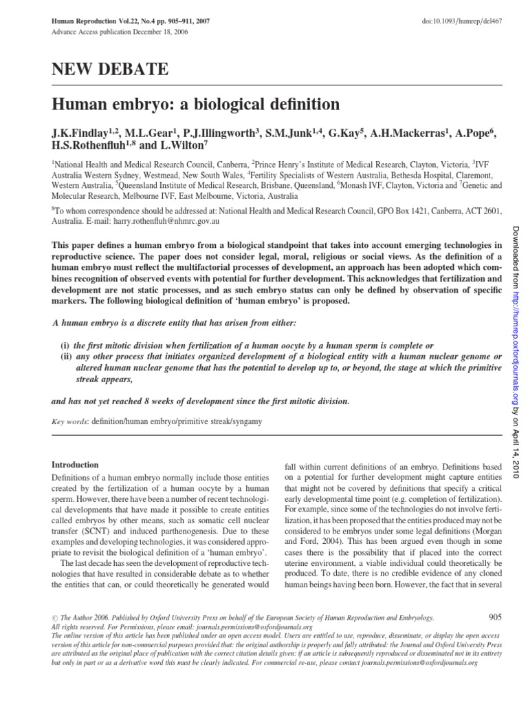 Human Embryo A Biological Definition | PDF | Fertilisation | Cloning