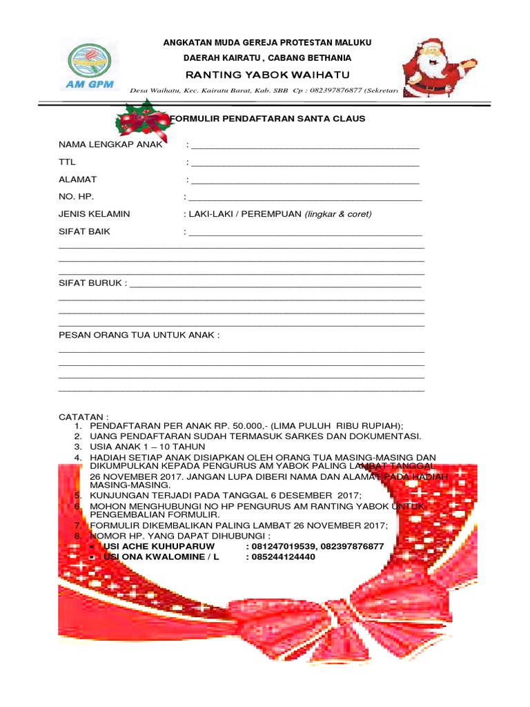 Formulir Pendaftaran Santa Claus 2017 | PDF