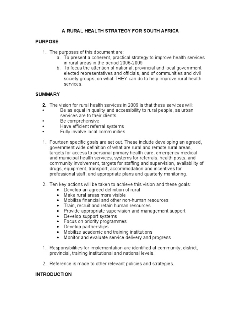 A Rural Health Strategy For South Africa Purpose | PDF | Health Care ...