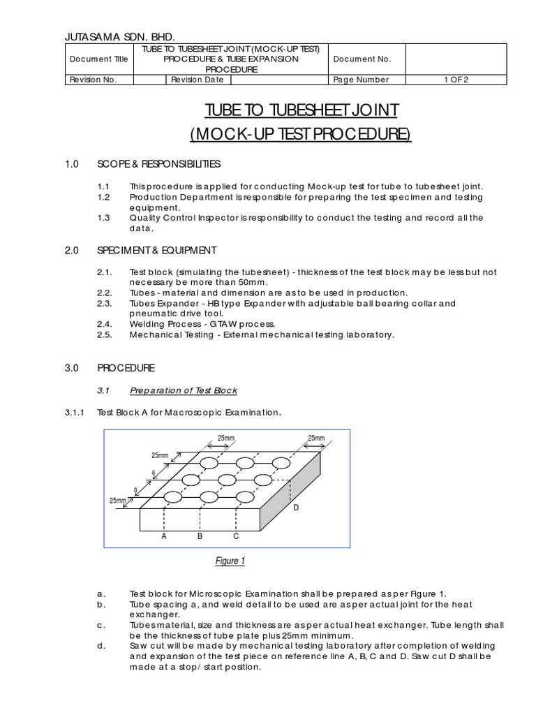 Tube-Tubesheet Mockup Test Procedure | PDF | Welding | Construction