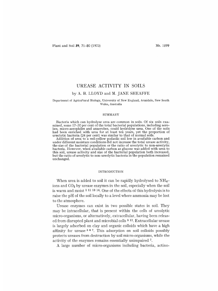 Urease Activity in Soils | PDF | Soil | Bacteria