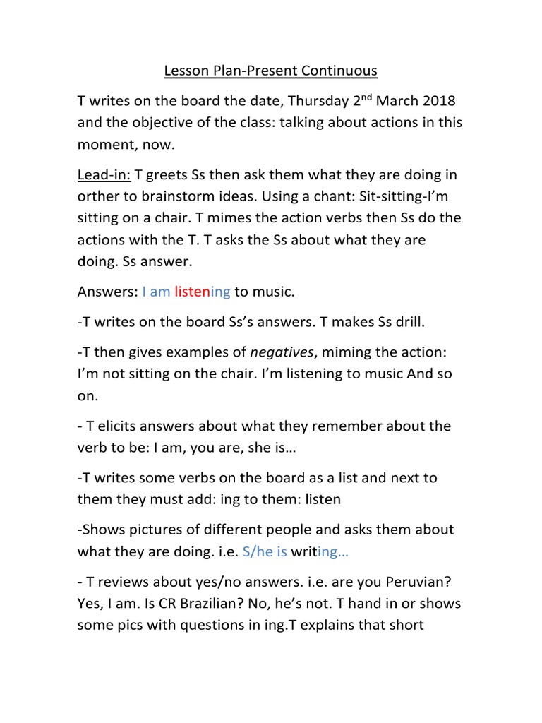 Lesson Plan Present Continuous | PDF