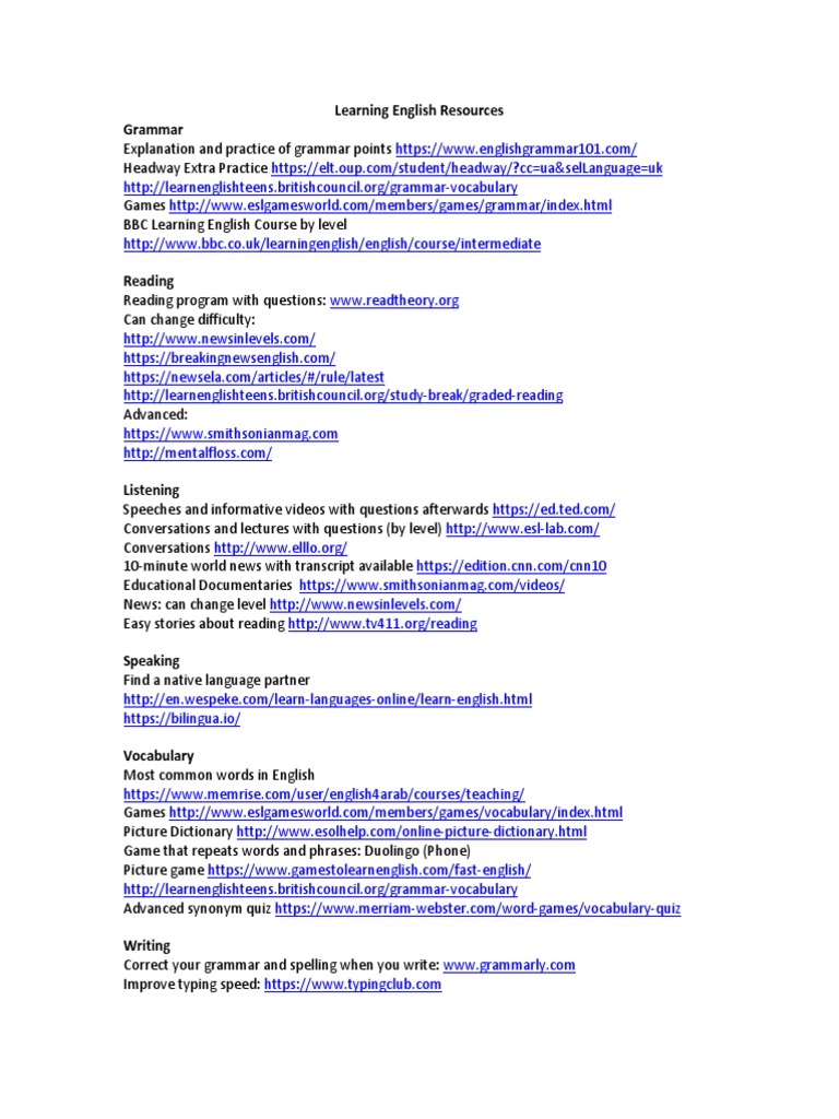 Learning English Resources | PDF | Speech | English Language