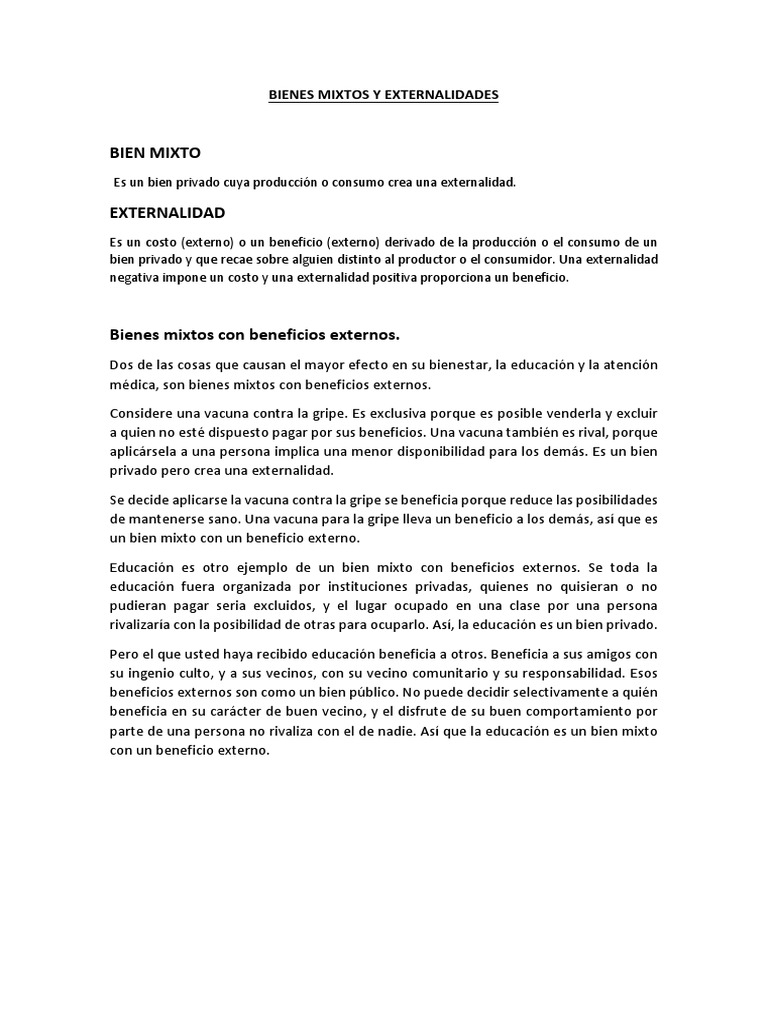 Bienes Mixtos y Externalidades | PDF | Exterioridad | Bienes