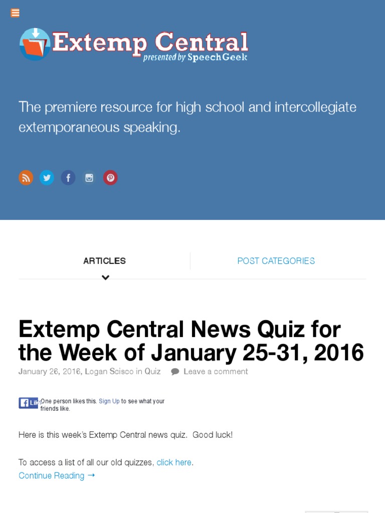 Extemp Central News Quiz For The Week of January 25-31, 2016 | PDF ...
