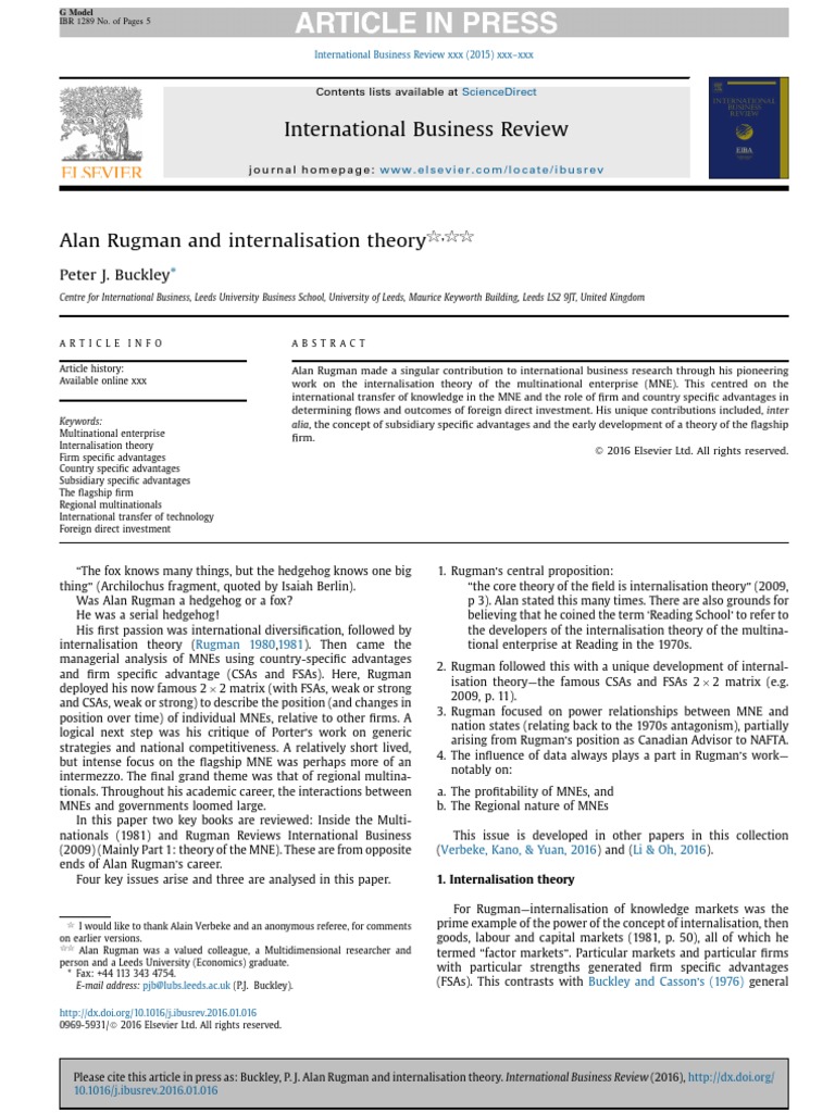 Alan Rugman & Internalisation Theory | PDF | International Business ...