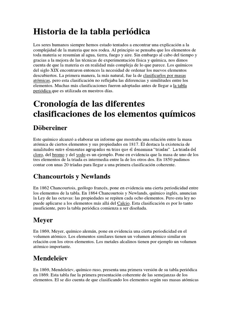 Historia de La Tabla Periódica | PDF | Tabla periódica | Rieles
