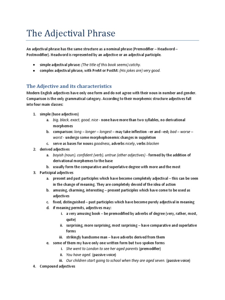 The Adjectival Phrase | PDF | Adjective | Noun