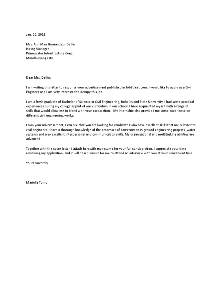 Application Letter For Fresh Graduate