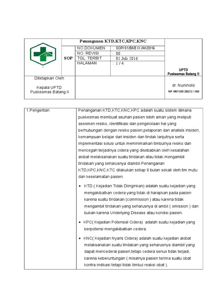 Sop Penanganan KTD, KTC, KPC, KNC | PDF