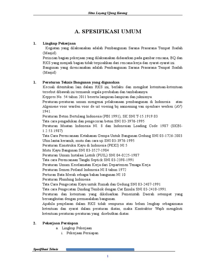 Spesifikasi Teknis RKS | PDF | Griya & Taman | Teknologi & Rekayasa