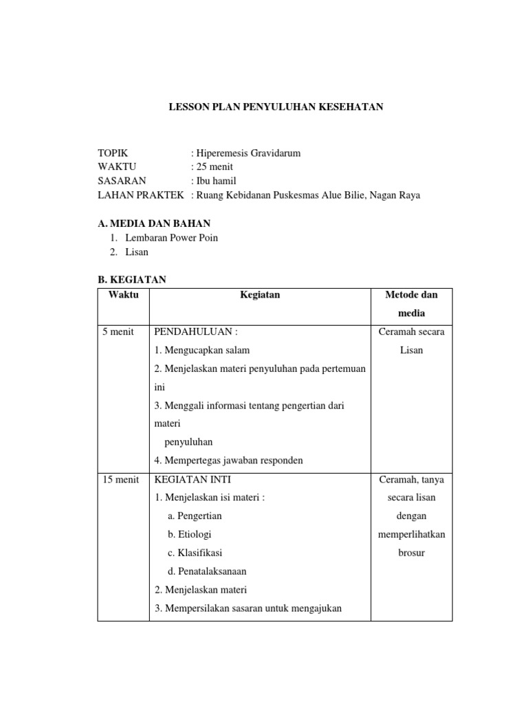 Lesson Plan Penyuluhan Kesehatan | PDF