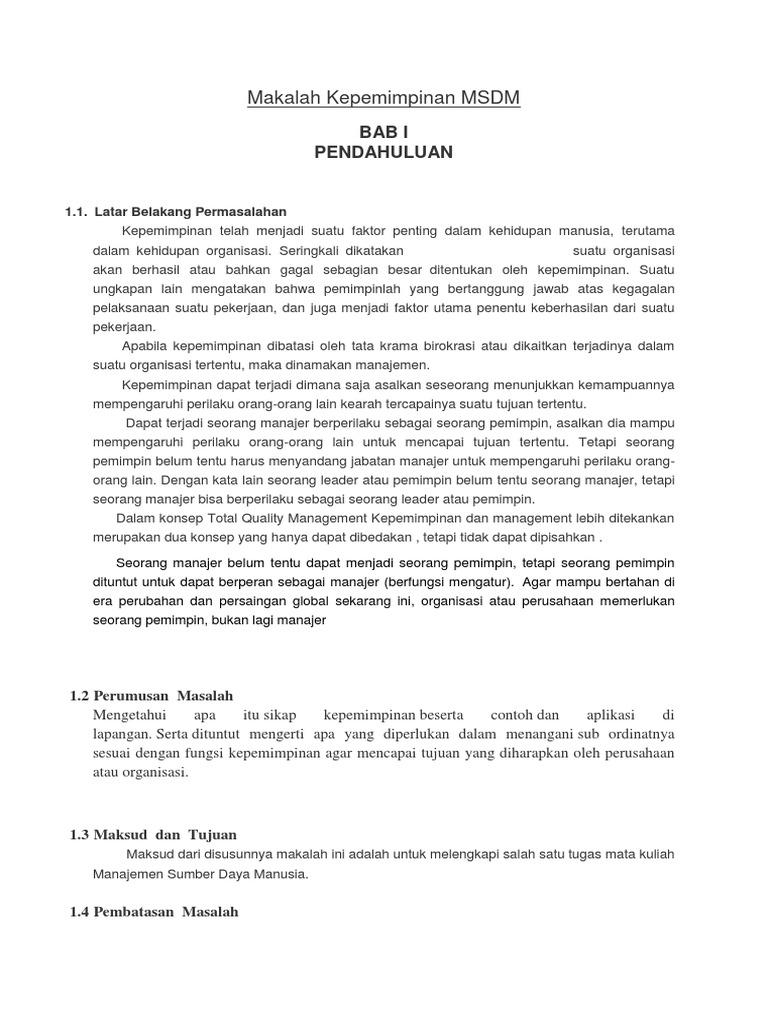 Makalah Kepemimpinan MSDM | PDF | Pengembangan Diri